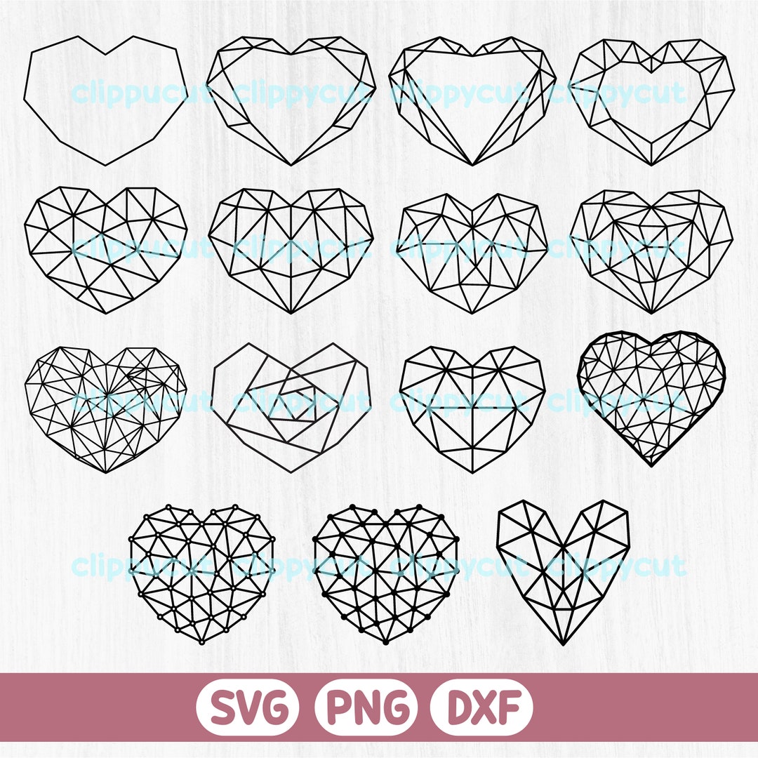 Geometric Heart SVG Bundle, Polygonal Design Png, Valentine's Day, Love ...