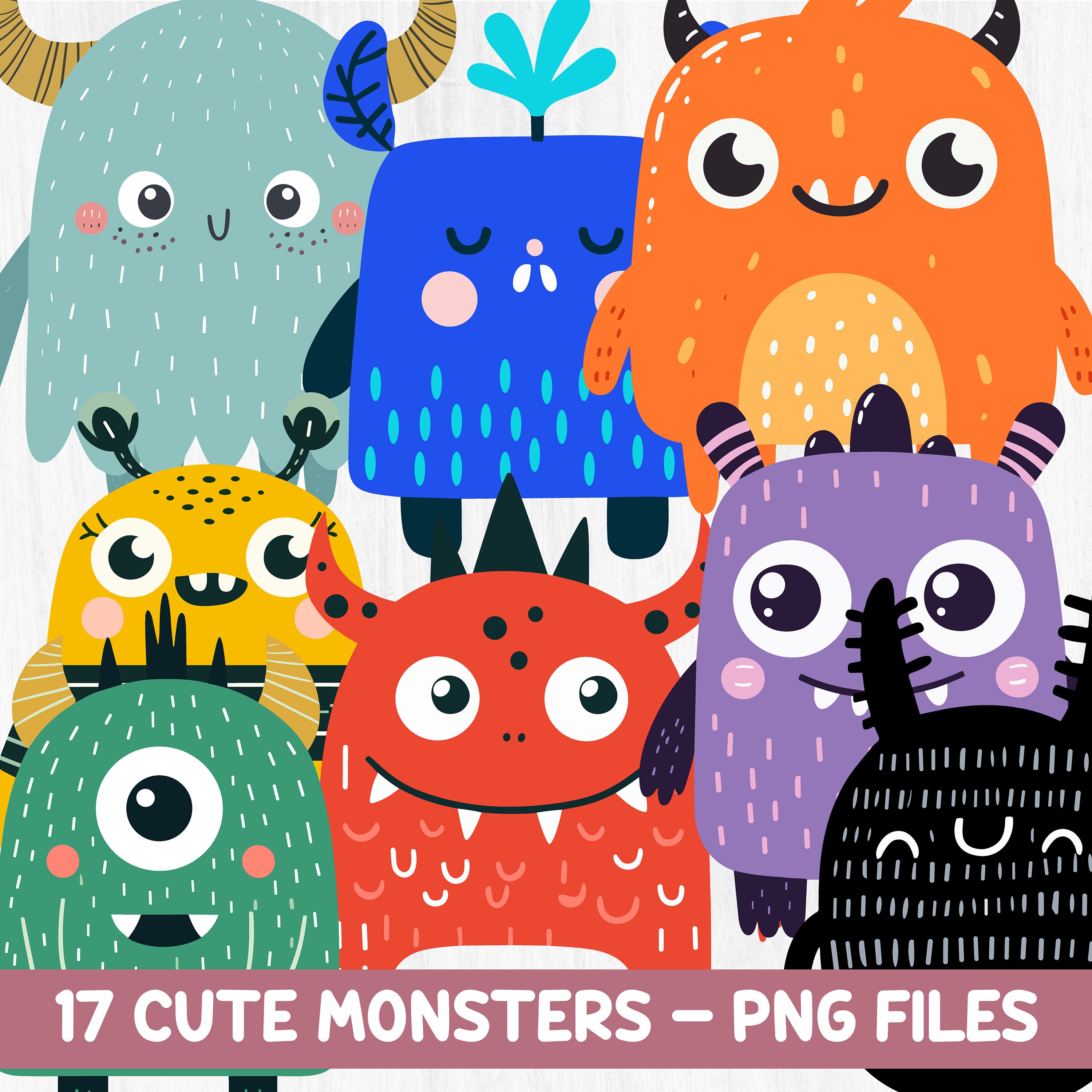 Monsters Clipart, Cute Illustrations, PNG Files, Sublimation, Halloween ...