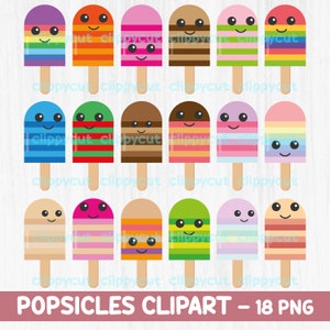 Popsicles Clipart, Cute Ice Pops Clip Art Set, Summer Images, Kawaii ...