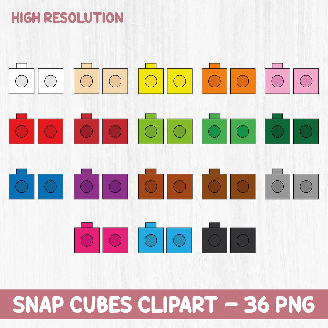 Snap Cubes Clip Art, 36 PNG, 18 Colors, Unifix, Connecting Cubes, Math ...
