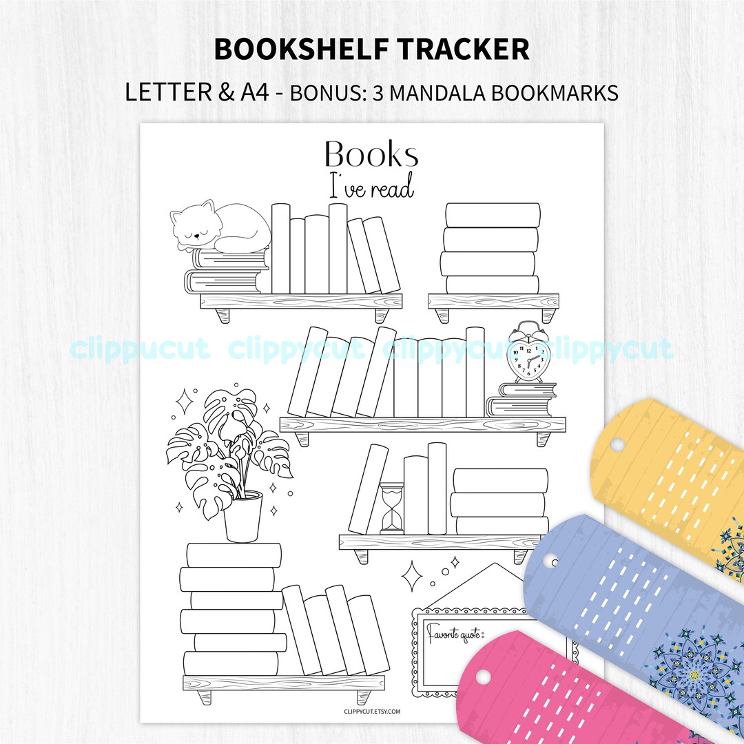 Reading Tracker Printable, Bookshelf Reading Log, Letter & A4, Book ...