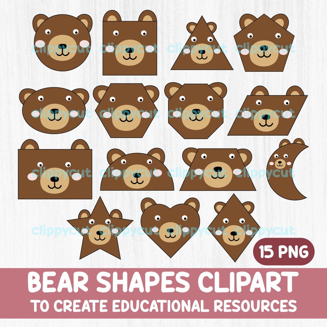 Bear Shapes Clip Art, 2D Shapes Set, Animal, Math, Geometry for Kids ...