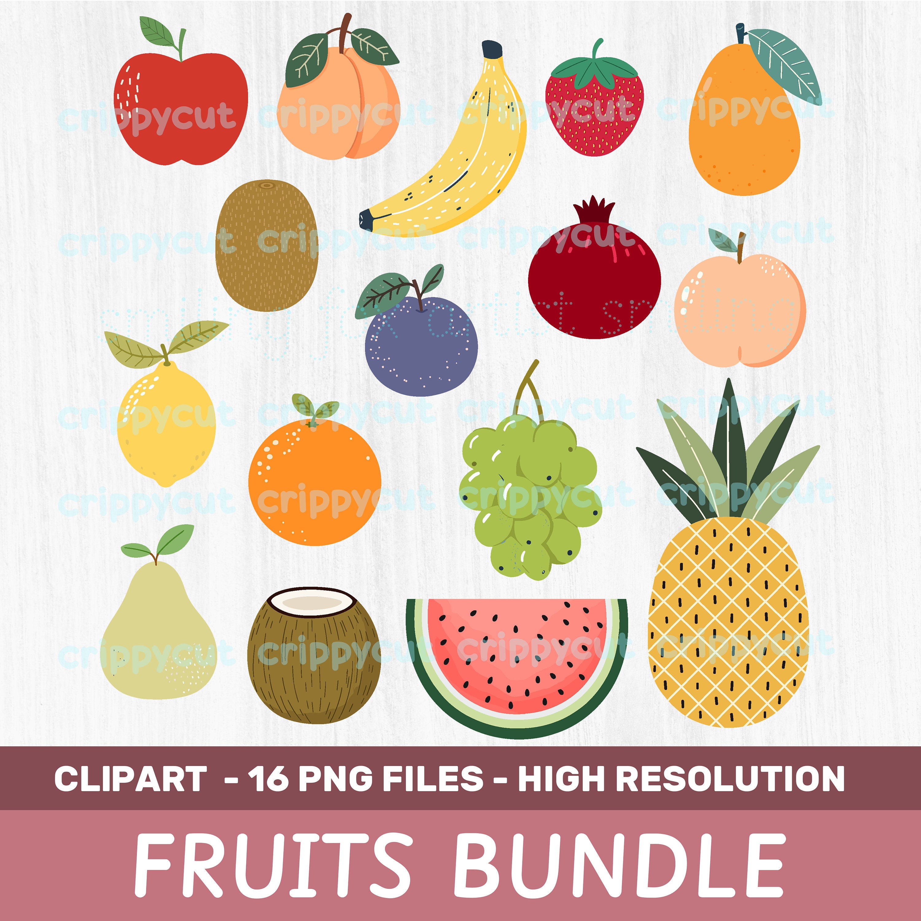 Fruits Clipart Bundle, 16 PNG Images, Graphics, Illustrations, Food ...