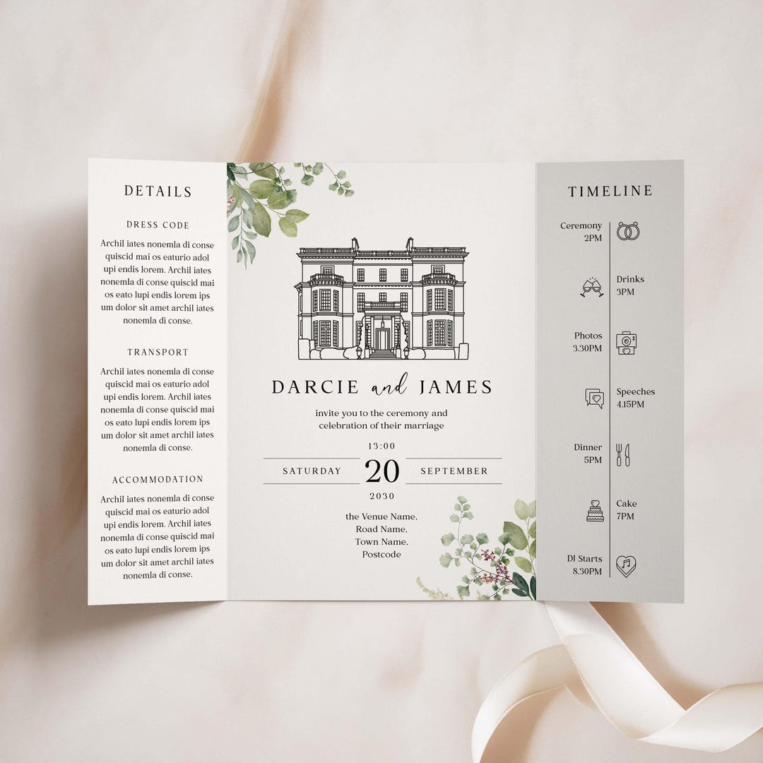 Wedding Venue Gatefold Invitation, Personalised Wedding Invite ...