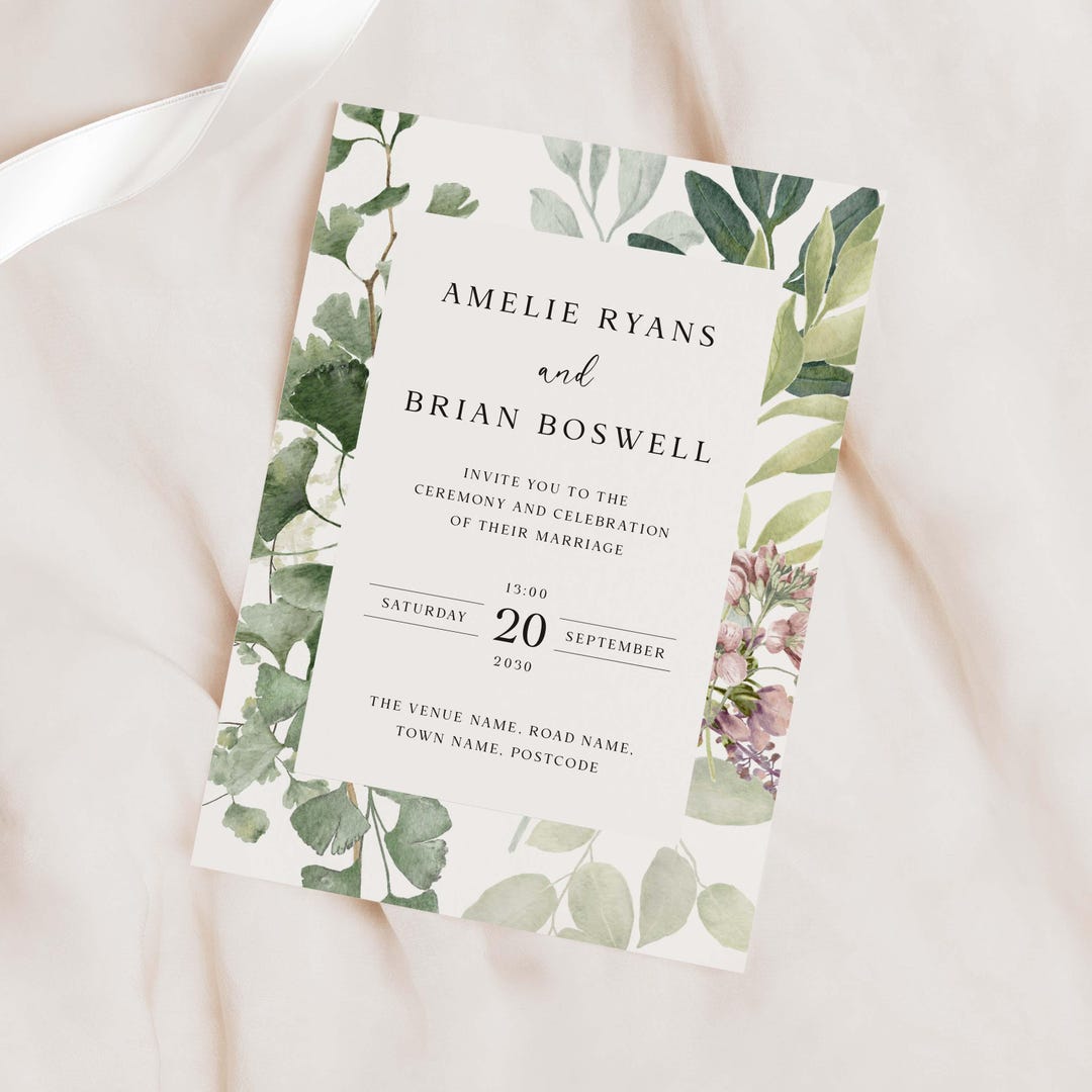 Greenery Wedding Invitation, Forest Wedding Invitation, Simple Wedding ...