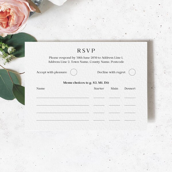 Rsvp With Menu - Etsy UK