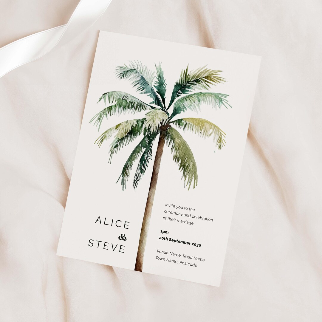 Palm Tree Wedding Invitation, Beach Wedding Invitation, Caribbean ...