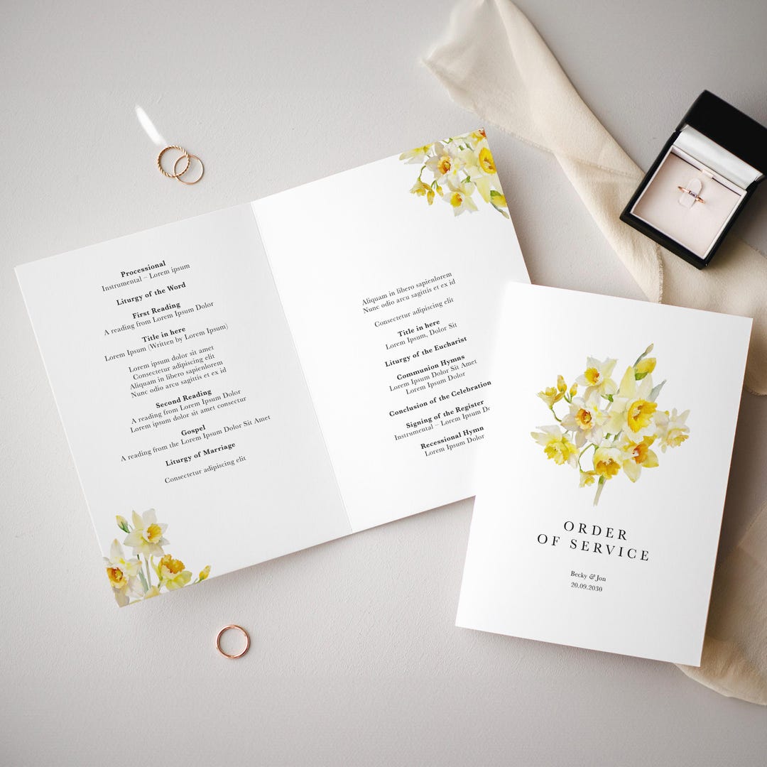 Daffodil Wedding Order of Service, Yellow Spring Floral Ceremony ...