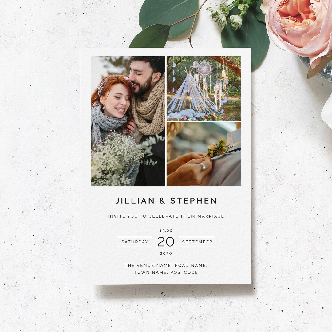 Photo Wedding Invitation, Collage Wedding Invitation, Wedding ...