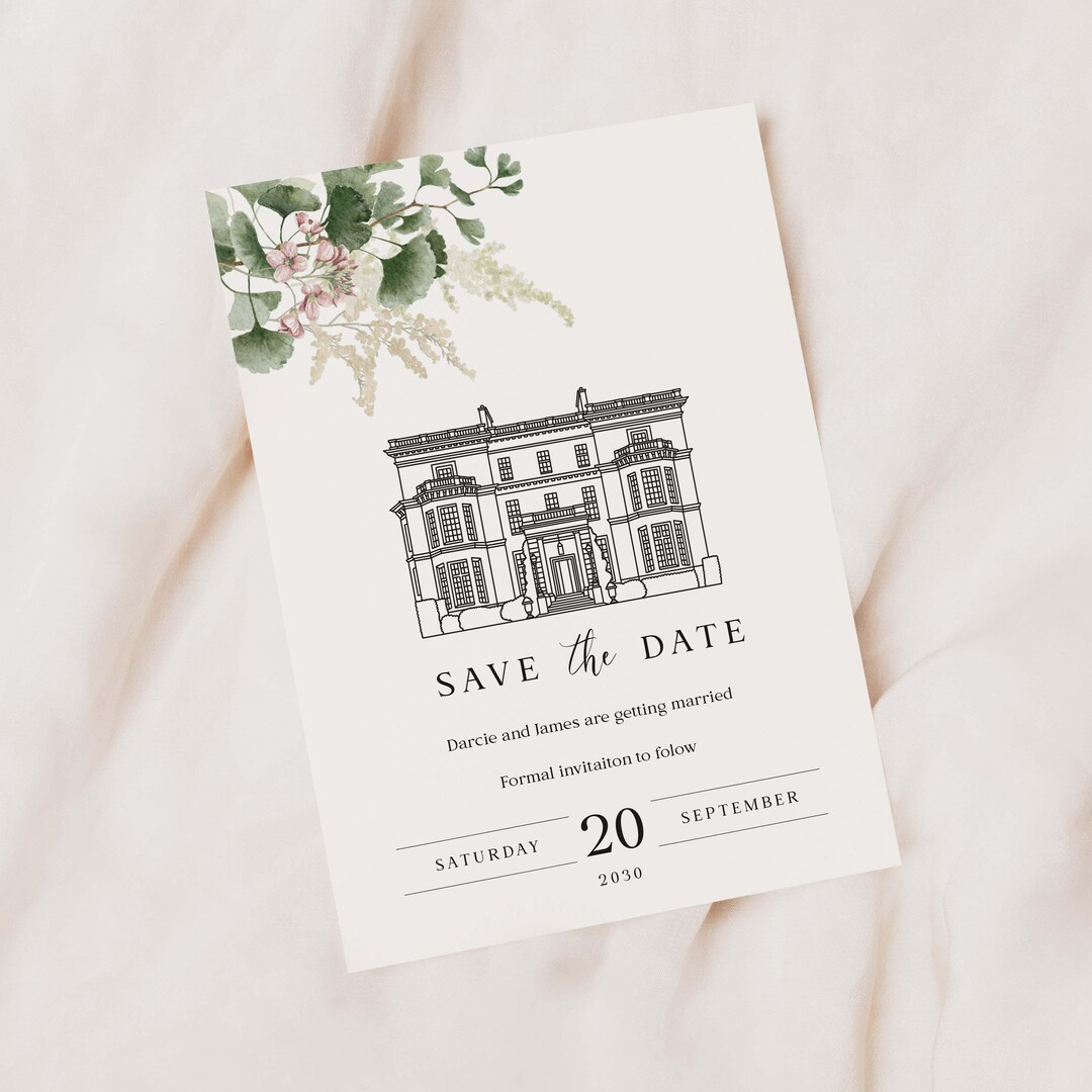 Custom Wedding Venue Save the Date, Personalised Hand-drawn Sketch ...