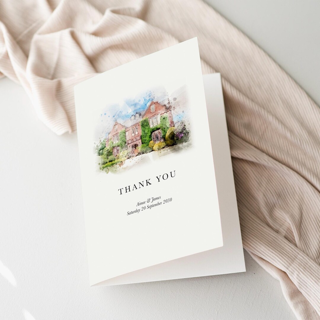 Venue Drawing Thank You Card, Wedding Thank You Postcard, Wedding Thank ...