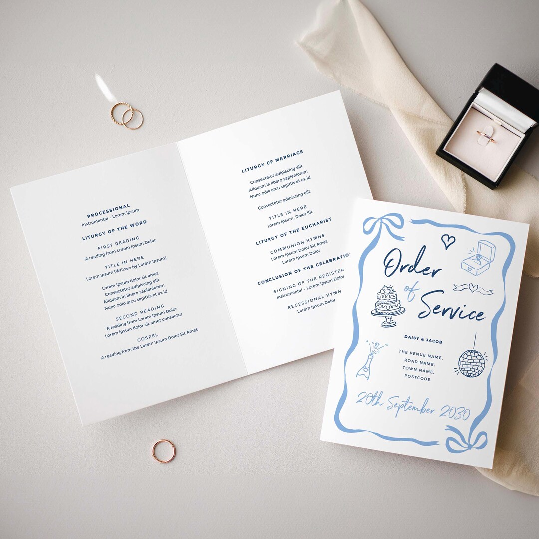 Blue Doodle Wedding Order of Service Booklet: Custom Ceremony Programme ...