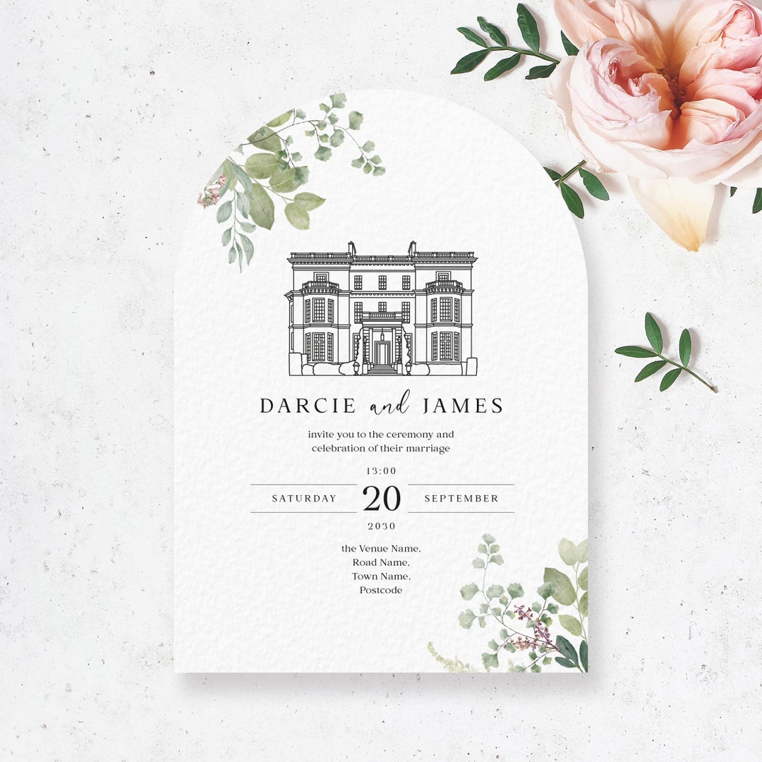 Bespoke Venue Wedding Invites, Arched Wedding Invitation, Die Cut ...