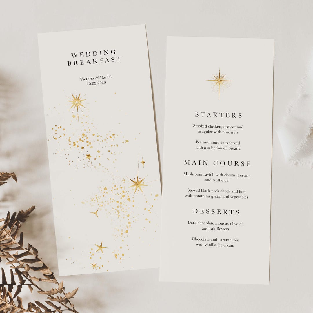 Personalised Celestial Wedding Menu Card, Printed Night Sky Starry ...