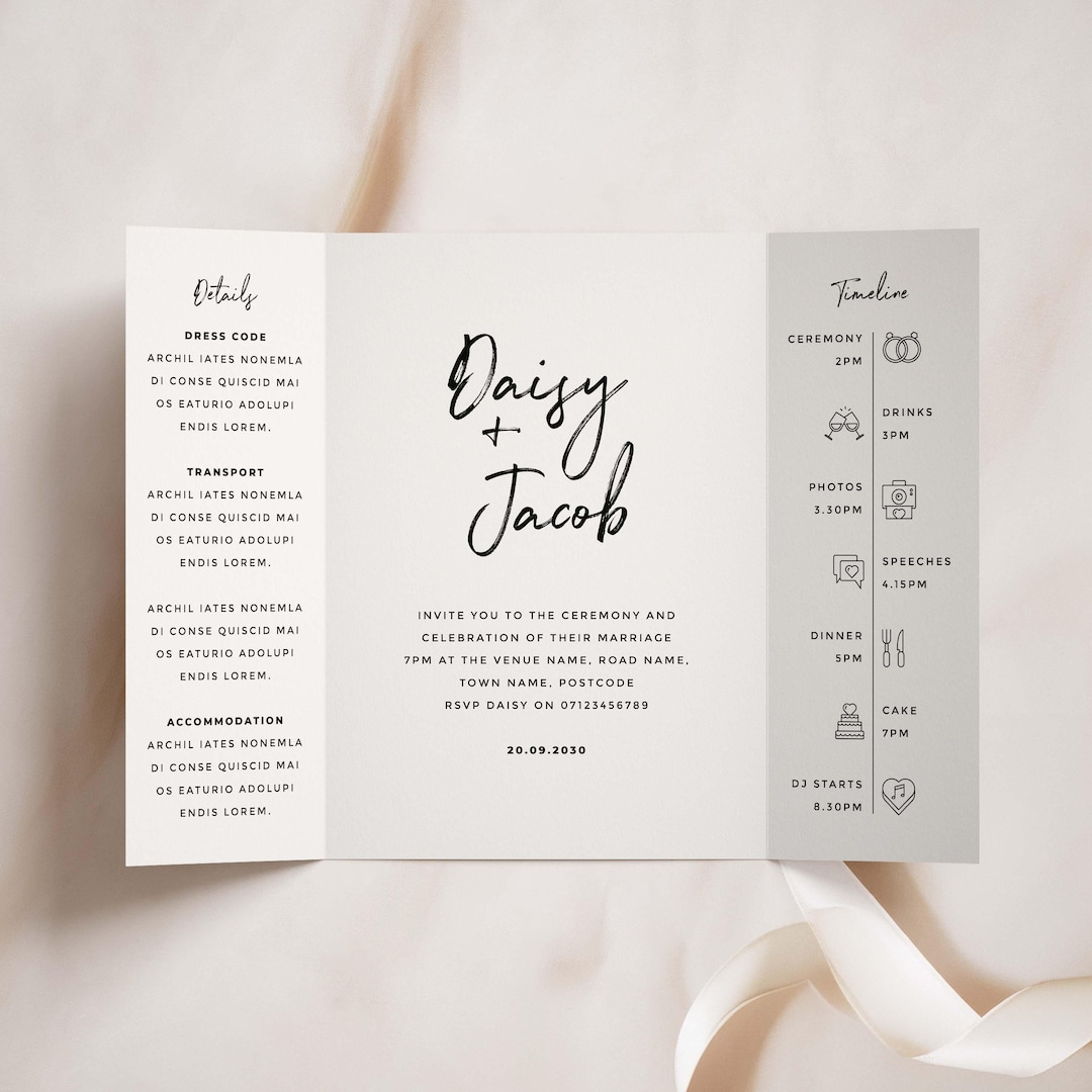 Modern A5 Gatefold Wedding Invitation, Black and White Calligraphy ...