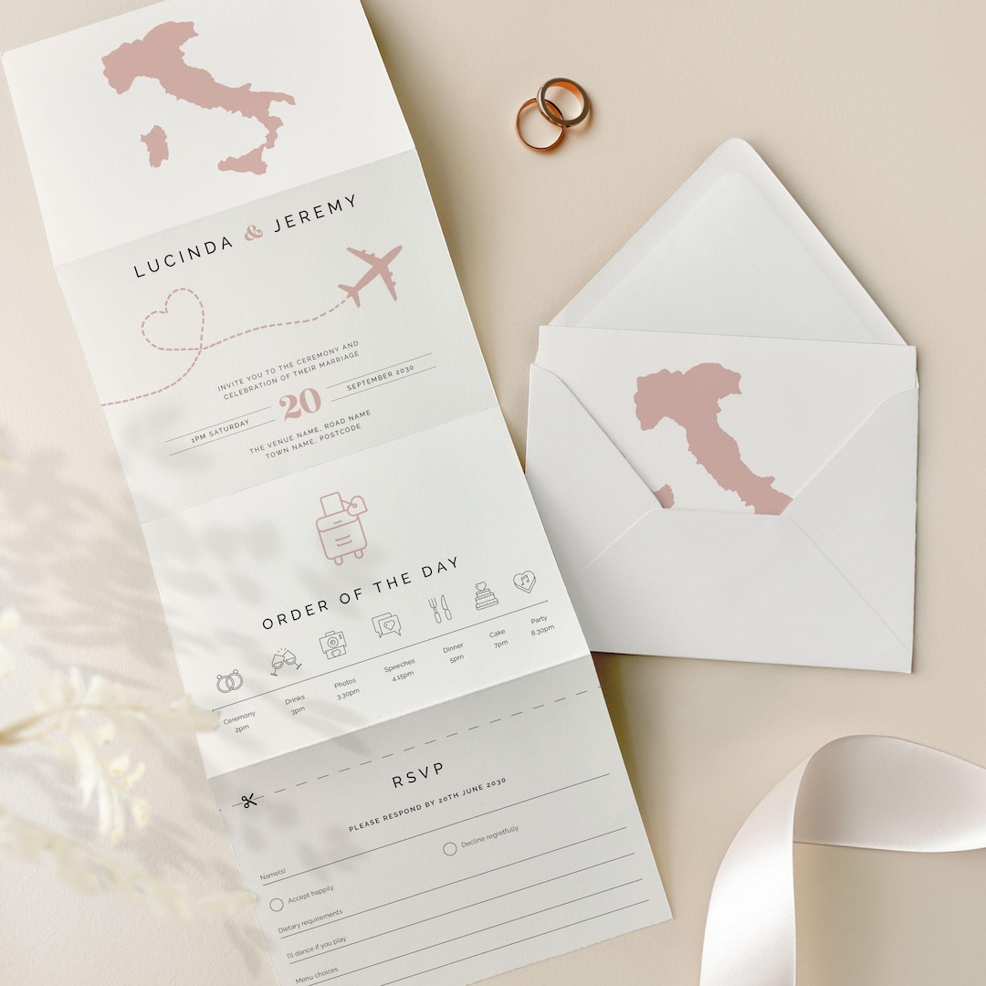 Destination Wedding Invitation, Custom Country Travel Concertina Fold ...