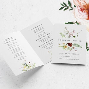 Wildflower Wedding Order of Service, Simple Order of Service Booklet ...