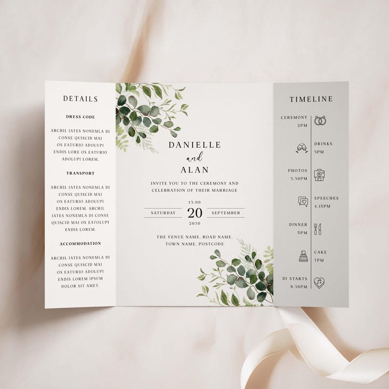 Sage Green Botanical Gatefold Wedding Invitations, Eucalyptus Greenery ...