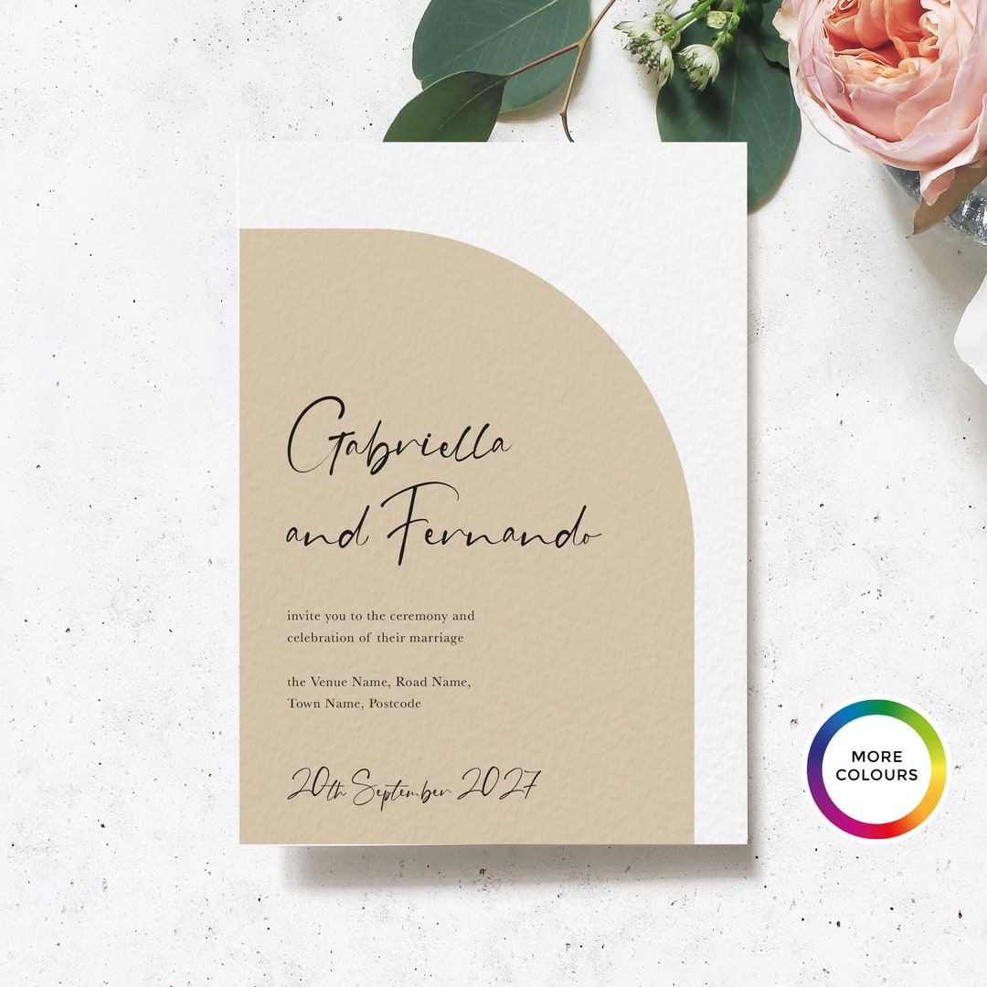 Beige Wedding Invitation, Simple Wedding Invitation, Boho Wedding ...