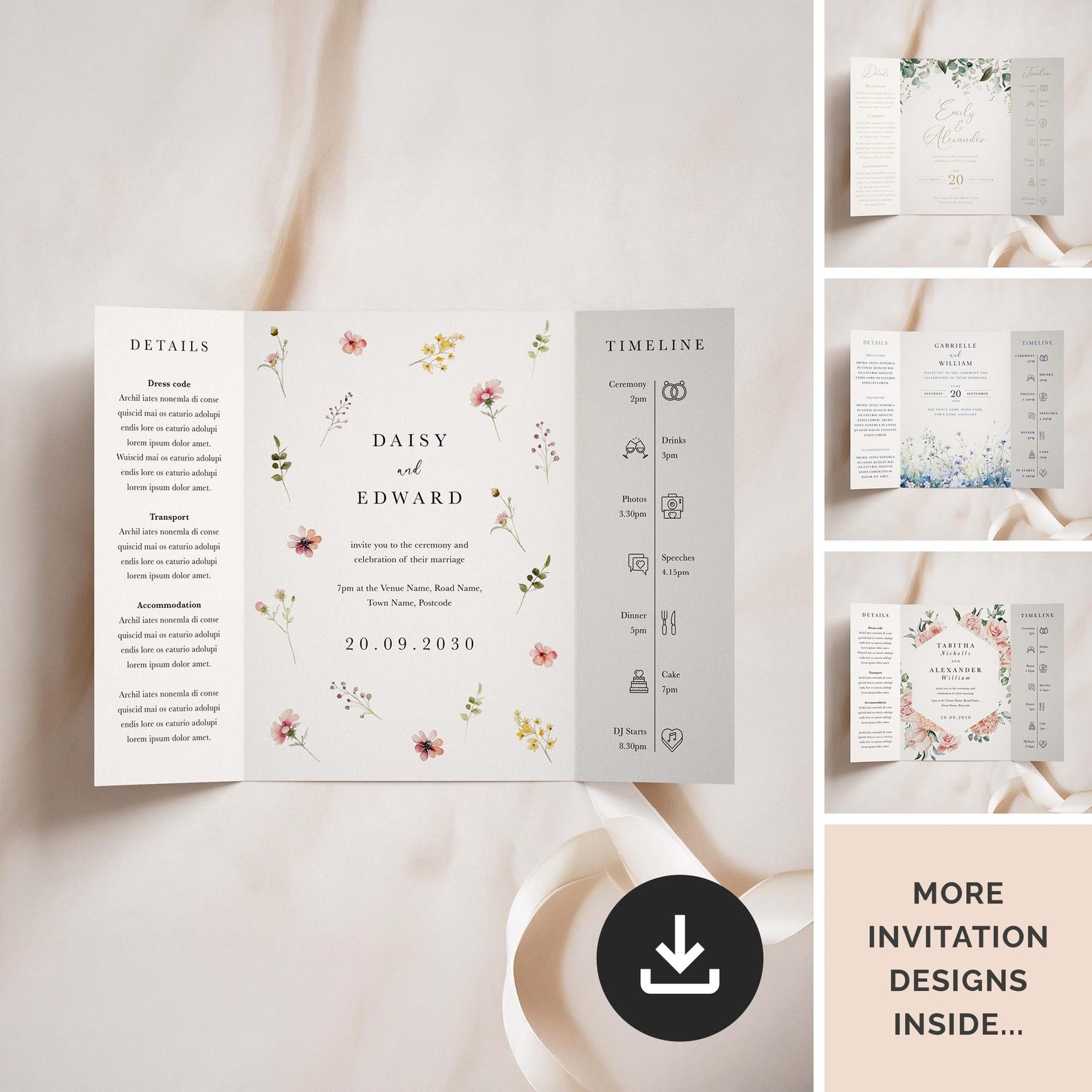 Printable Gatefold Wedding Invitation, Custom Digital Template ...