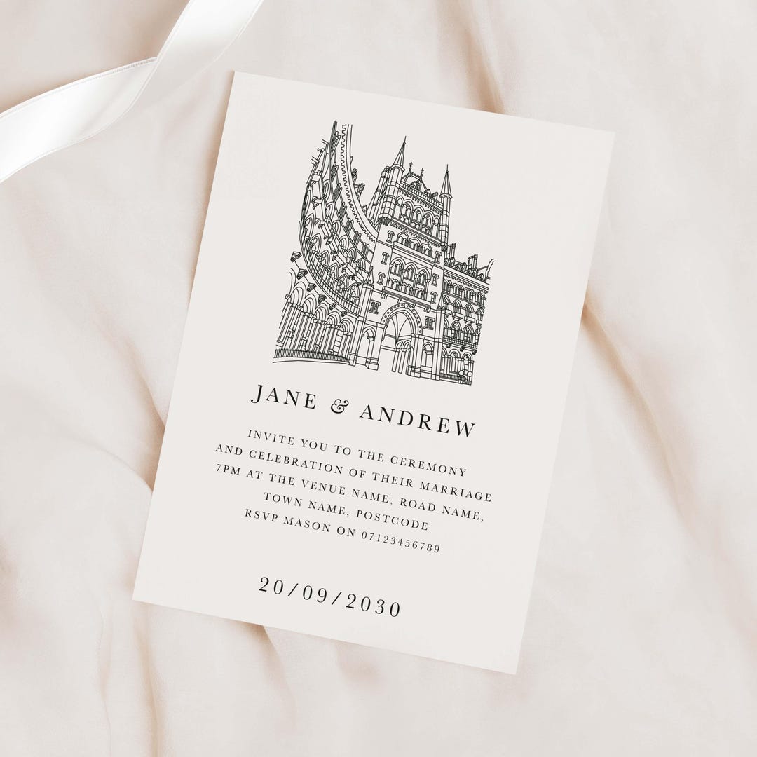 Personalised Wedding Venue Illustration Invitation, Hand Drawn Venue ...