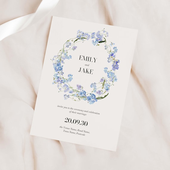 Blue Wedding Invitation Forget Me Not Wedding Invitation Simple Wedding Invitations Dusty Blue Flower Wedding Invitation Invitations Etsy