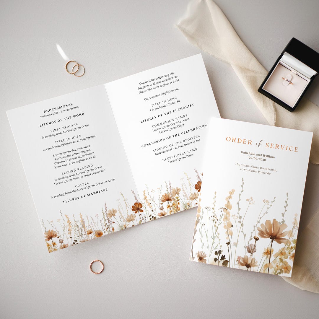 Wildflower Wedding Order of Service, Autumn Order of Service Booklet ...