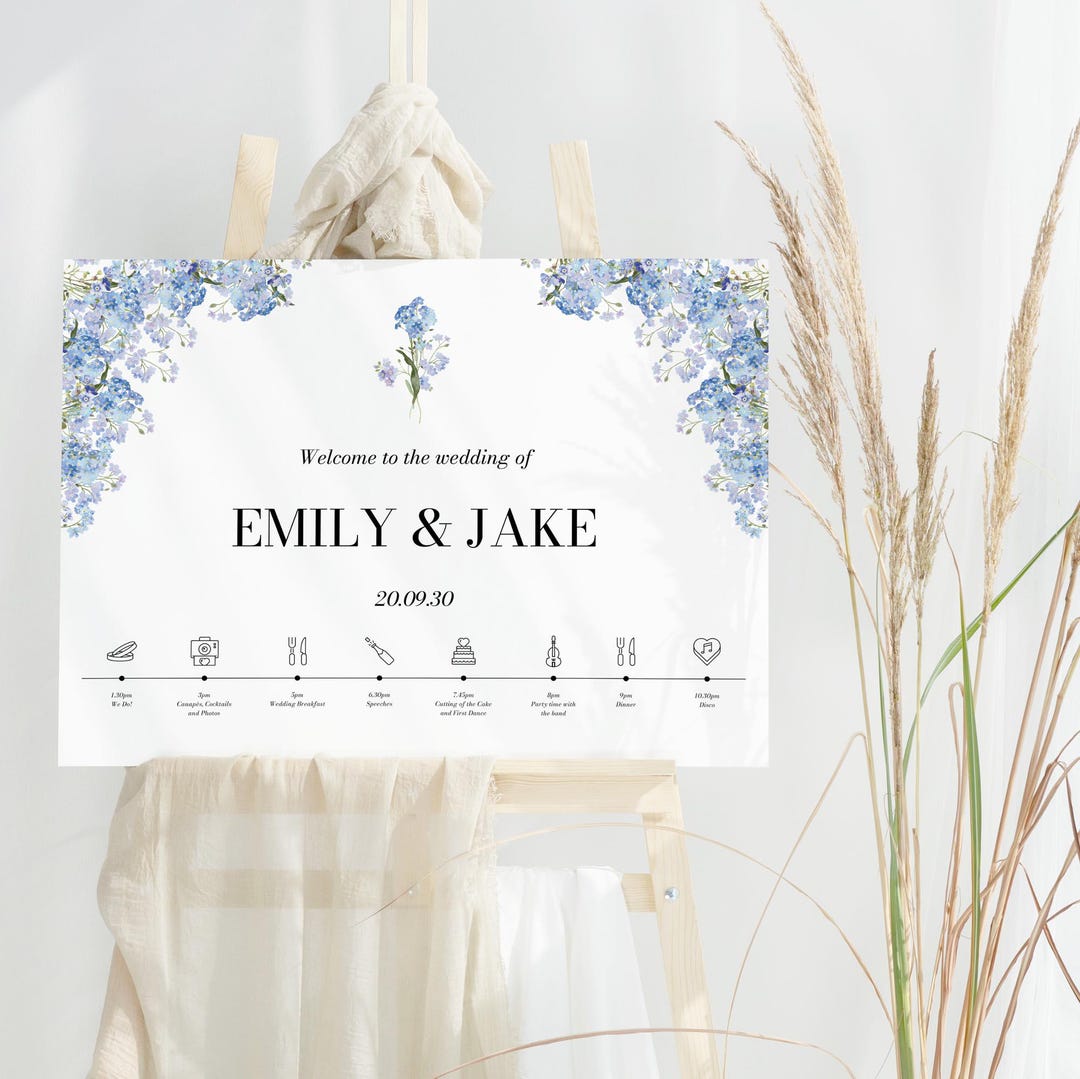 Floral Wedding Welcome Sign: Blue Foamex Board, A1/A2 - Etsy UK