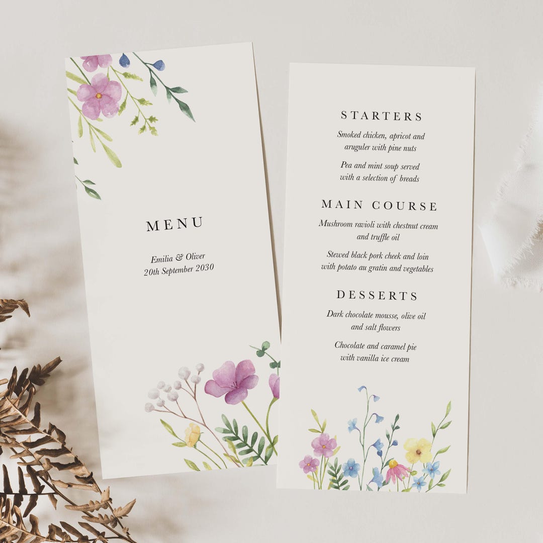 Wildflower Wedding Menu: Simple Floral Dinner Menu - Etsy UK
