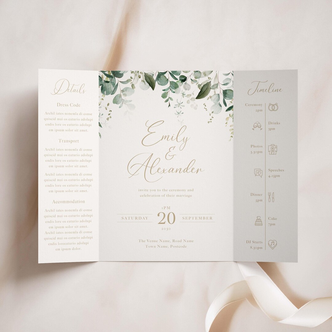 Greenery Gatefold Wedding Invitation, Simple Wedding Invitation ...