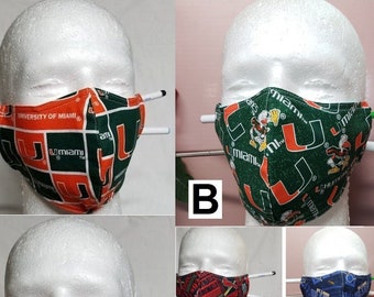 University of Miami Hurricanes Mask U of M Fitted or Pleated Reversible ...