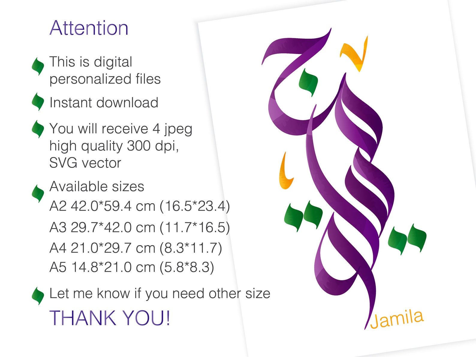 Personal Arabic Name Arabic Calligraphy. Custom Wall Artl Print. Female ...