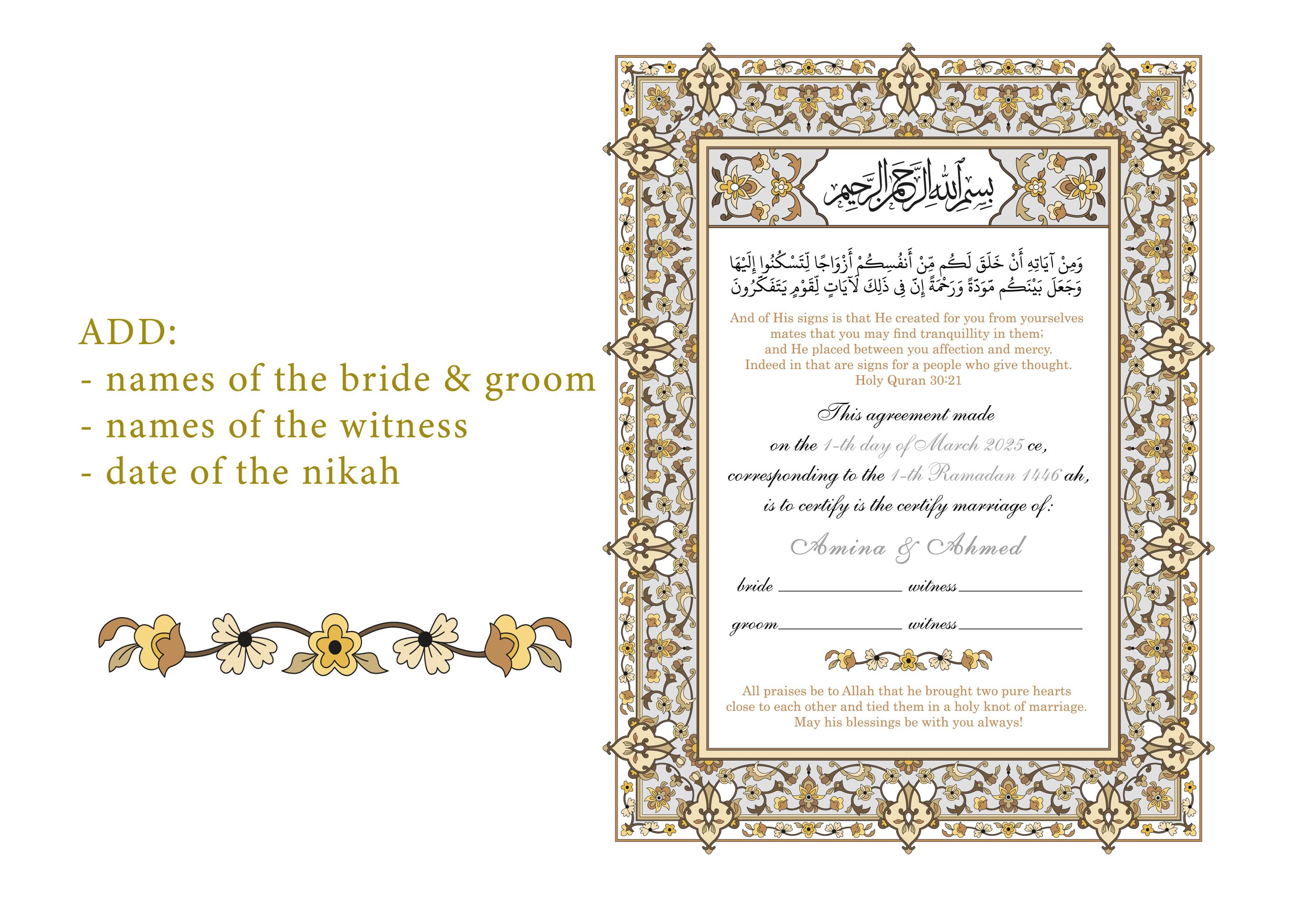 Template Nikah Certificate. Luxury Islamic Wedding Design. Gold Persian ...