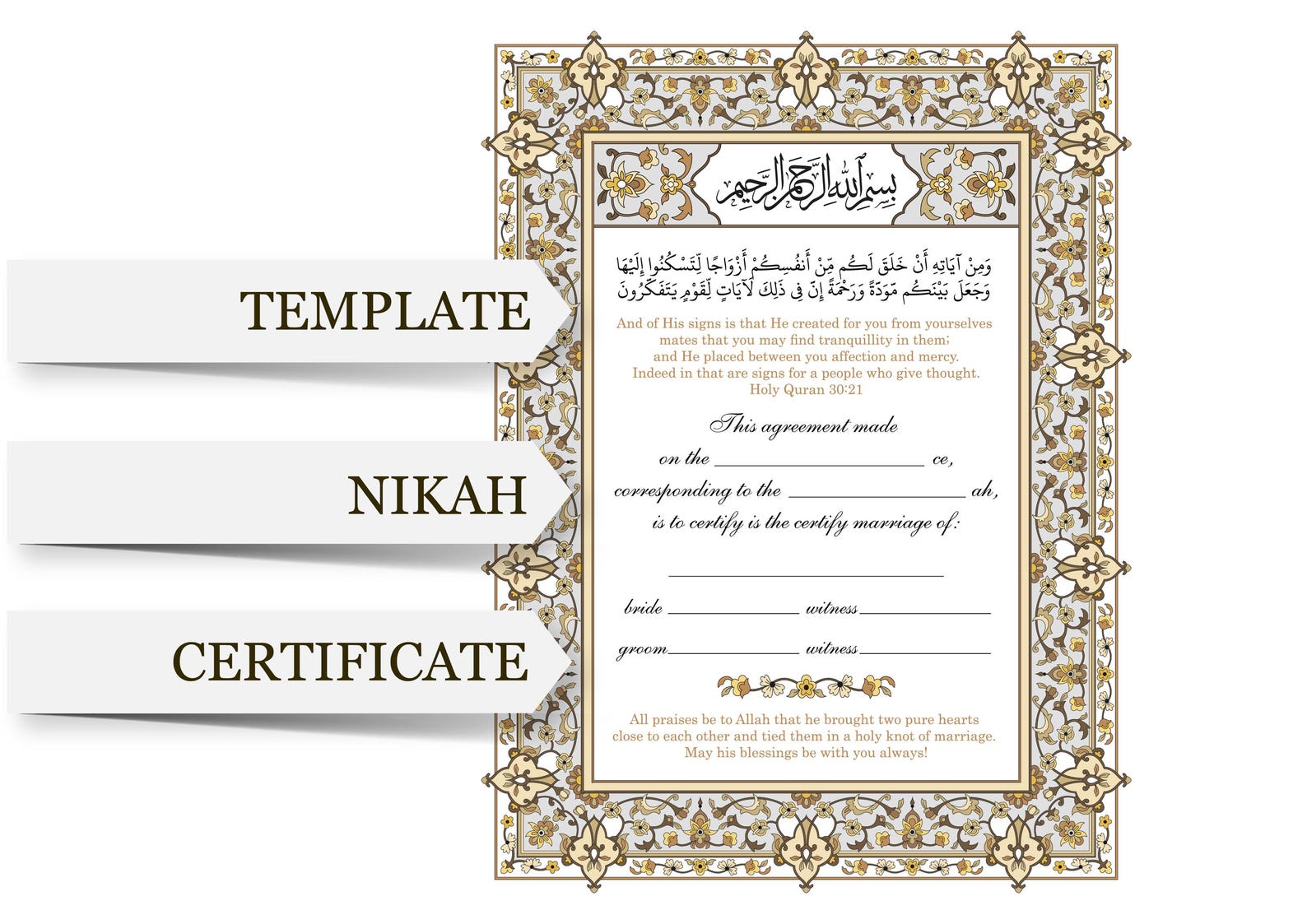 Template Nikah Certificate. Luxury Islamic Wedding Design. Gold Persian ...