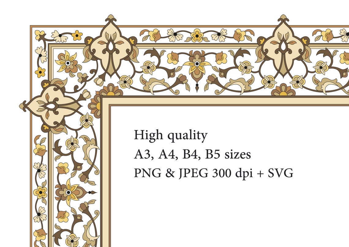 Persian Arabic Gold Border SVG. Arabic Calligraphy Frame. Gold Digital ...