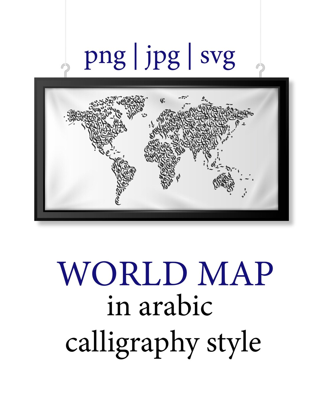 World Map Wall Art – Arabic Calligraphy Map, Islamic Home Decor, Modern ...