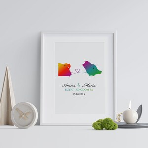 Personalized Country Map for Love Couple or Friends. Custom Meeting and ...