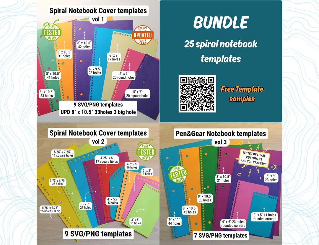 Spiral Notebook Cover SVG Bundle – 25 Tested Templates for Cricut, Pen ...