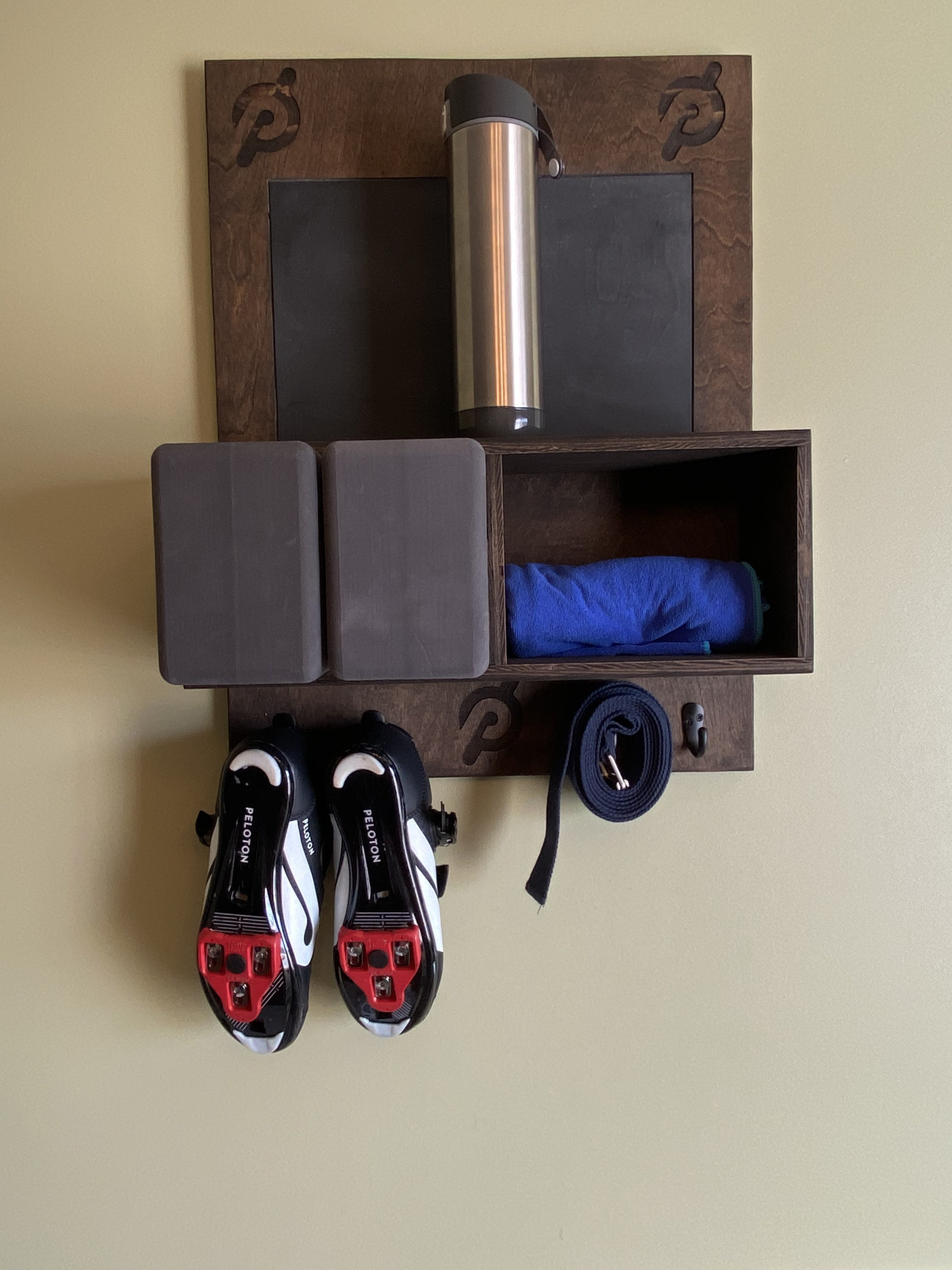 Chalkboard Home Gym Shelf Custom Stained Wood With Hooks and - Etsy