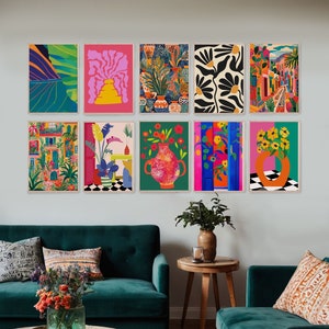 Set of 10 Colorful Prints, Printable Wall Art, Maximalist Wall Art ...