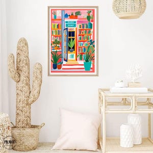 Colorful Bookstore Storefront Printable Wall Art | Vibrant Bookshop ...