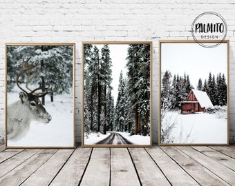Winter Printable Wall Art Set of 3, Nordic Christmas Wall Art Set ...