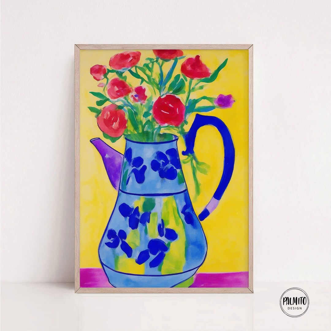 Colorful Flower Kettle Painting: Eclectic Home Decor (digital Download ...