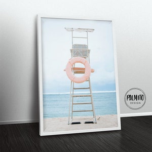 Pink Lifebuoy, Pink Printable Wall Art, Pink Beach Print, Coastal ...