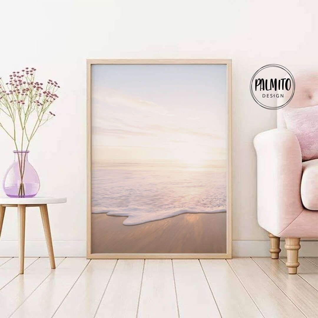Shore Ocean Print, Beach Print, Pink Beach Digital Print, Ocean Wall ...