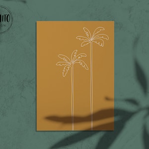 Palm Tree Line Art Imprimible, Mustard Boho Wall Decor, Beach line ...