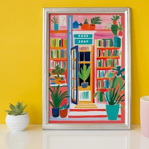 Colorful Bookstore Storefront Printable Wall Art | Vibrant Bookshop ...