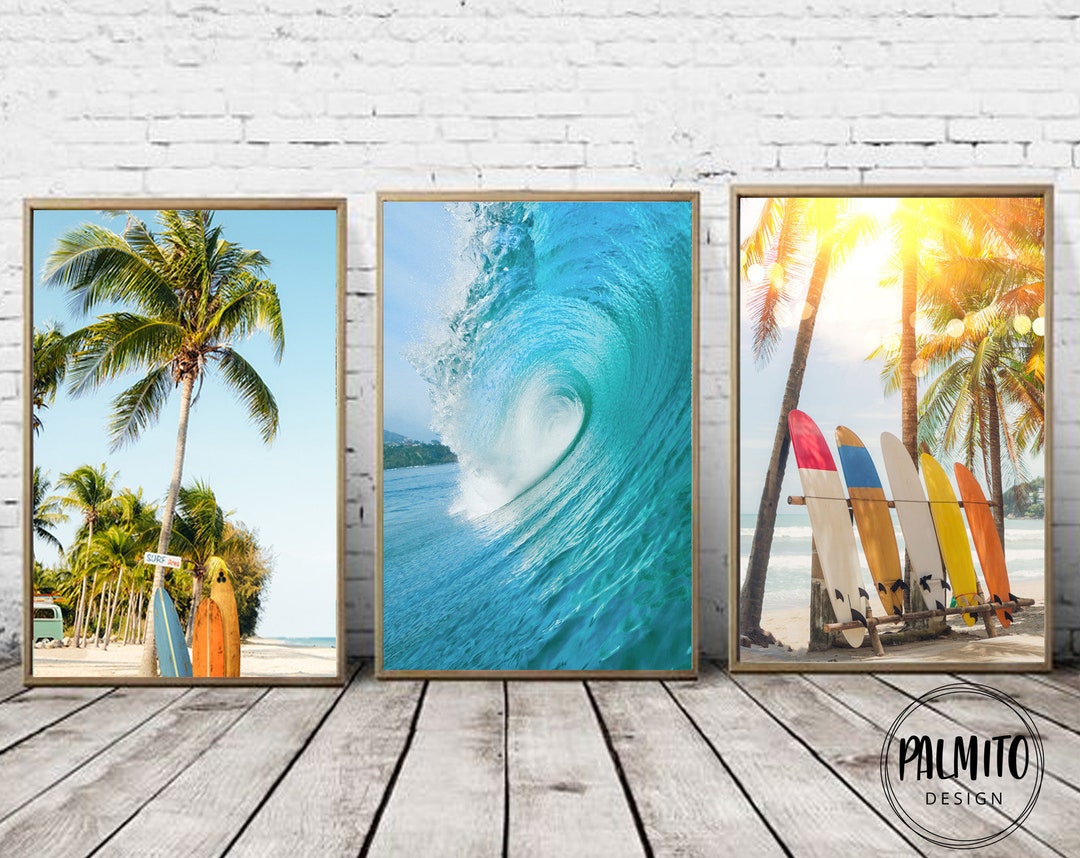 Set of 3 Surf and Beach Wall Decor Printables, Colorful Coastal Decor ...