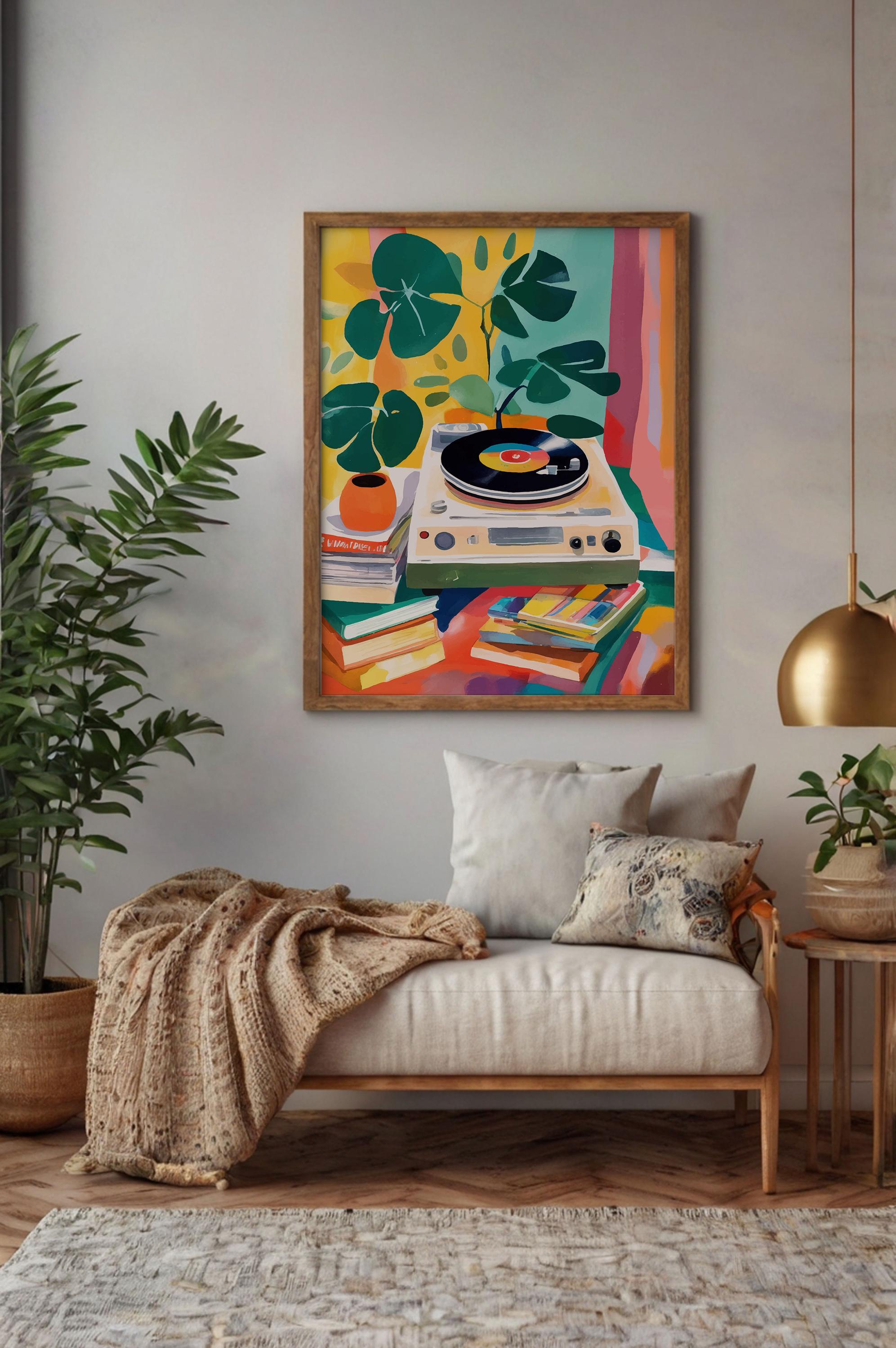 Turntable Art Print: Colorful Gouache Painting, Living Room Decor ...