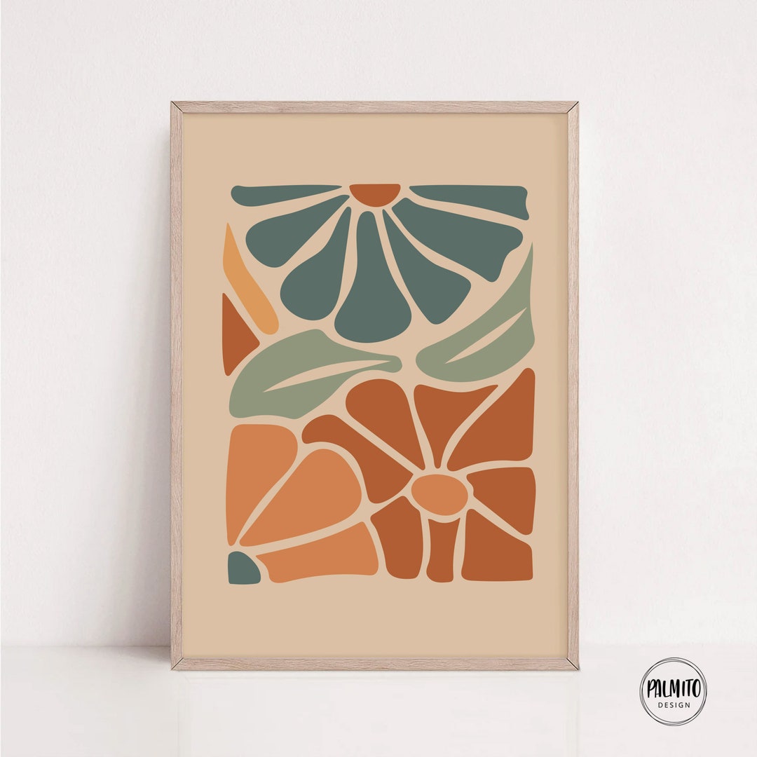 Boho Abstract Flowers Print, Warm Tones Floral Art, Autumn Flowers ...